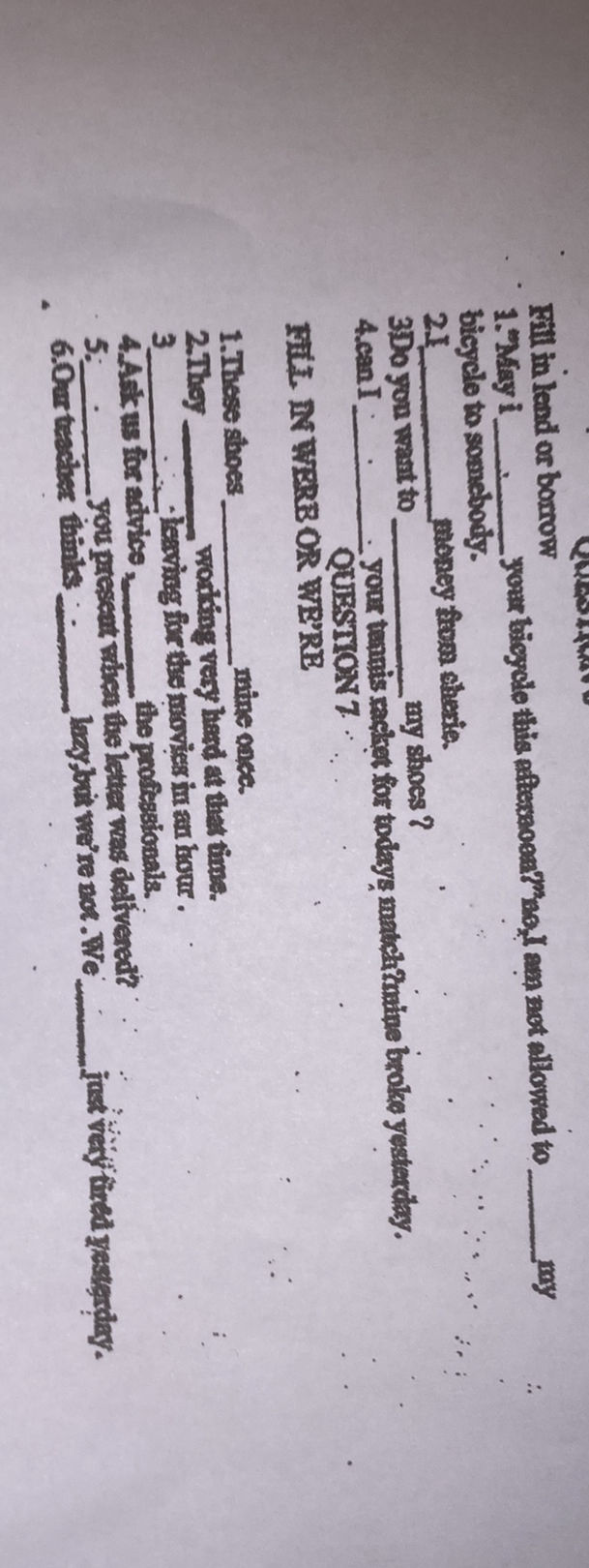 Fill in lend or borrow 1. "May I ______ | StudyX