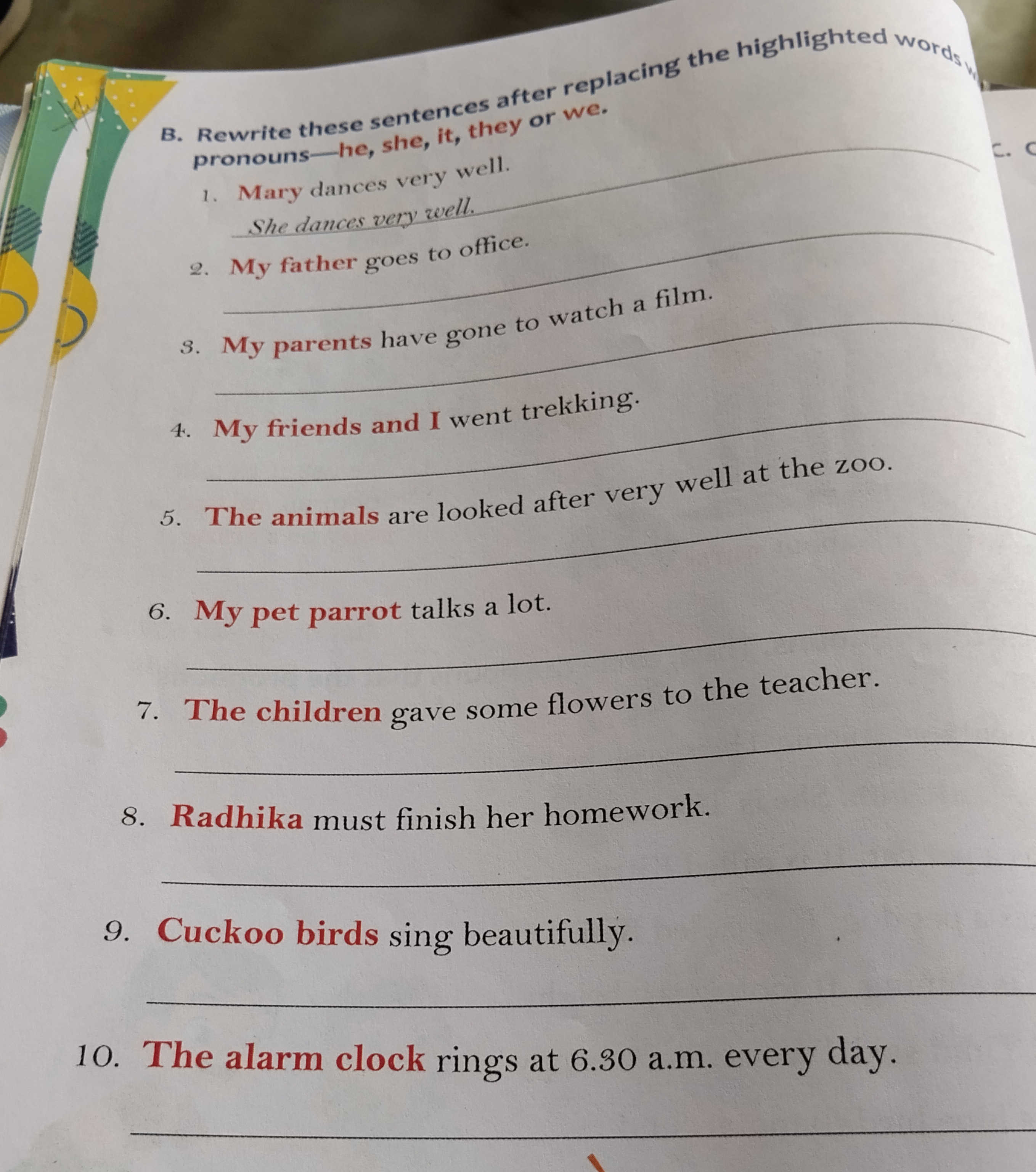 B. Rewrite these sentences after replacing | StudyX