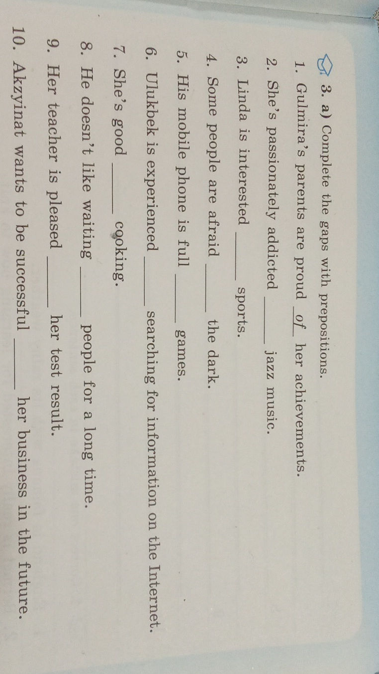 3. a) Complete the gaps with prepositions. | StudyX