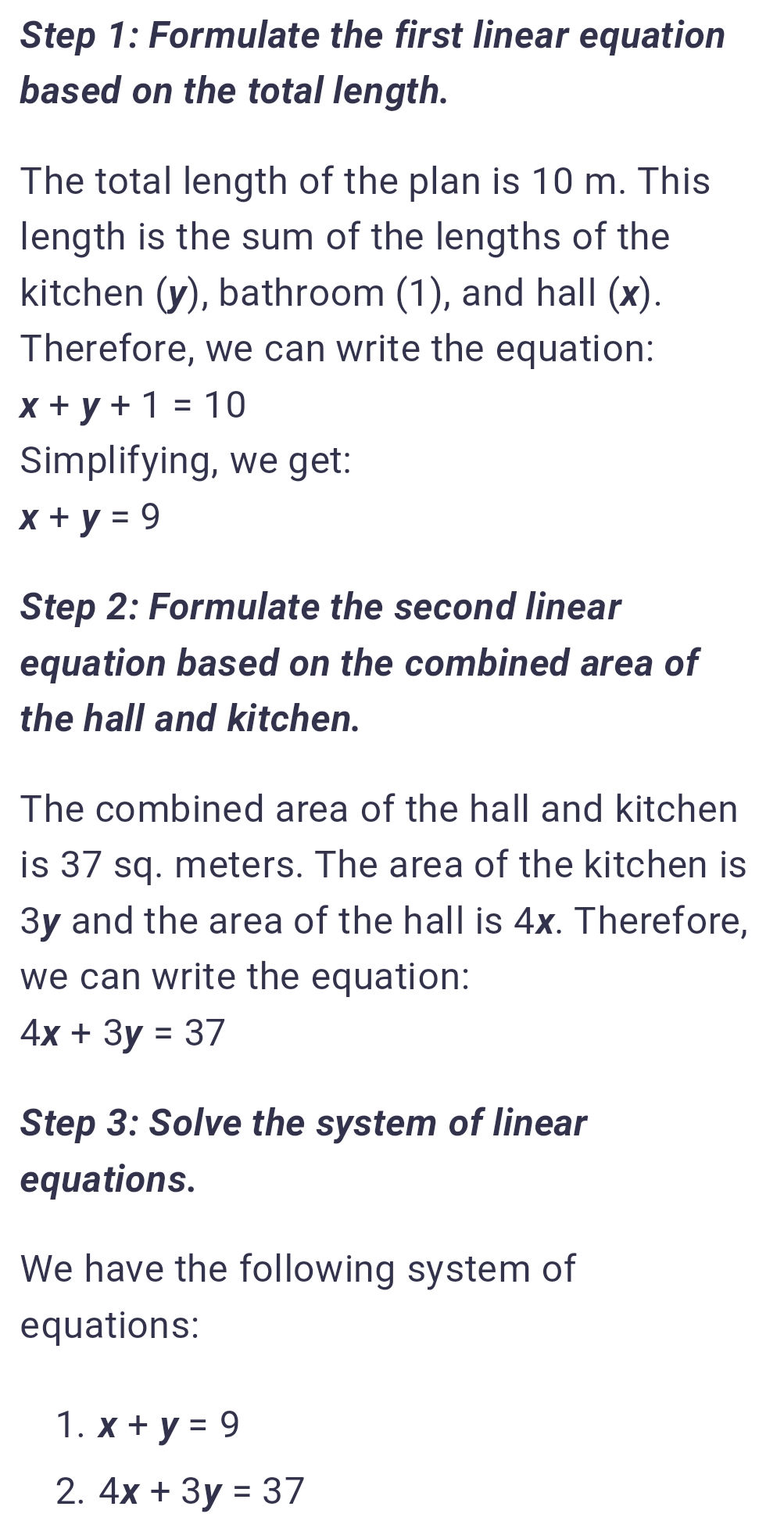 Step 1: Formulate the first linear equation | StudyX
