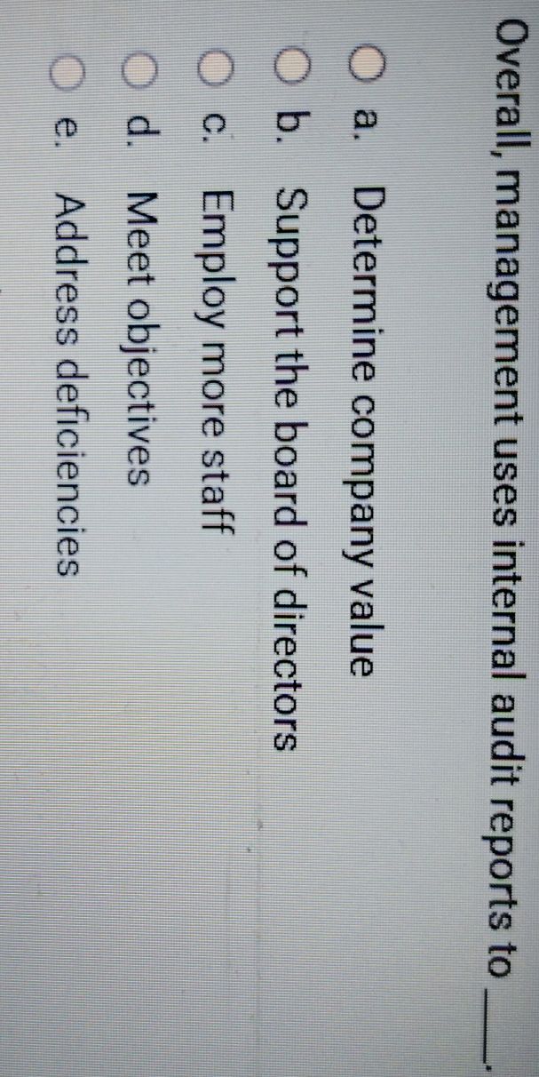 Overall, management uses internal audit | StudyX