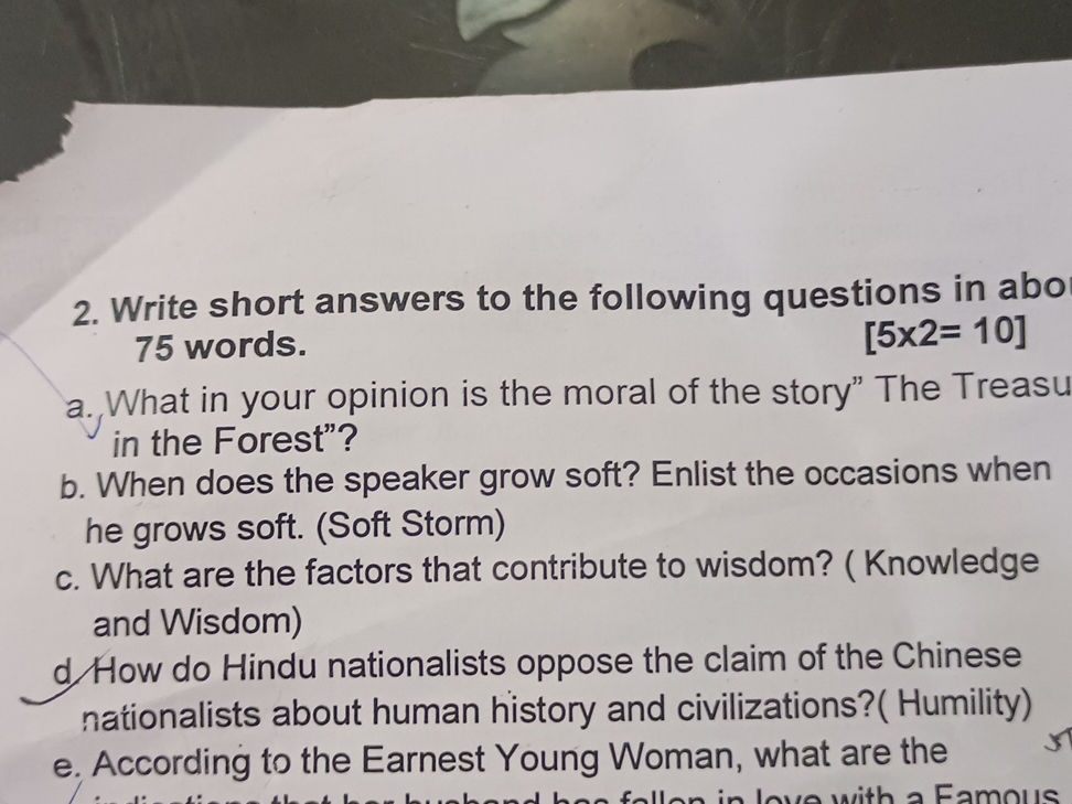 2. Write short answers to the following | StudyX