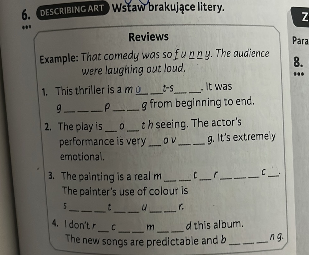 6. DESCRIBING ART Wstaw brakujące litery. | StudyX