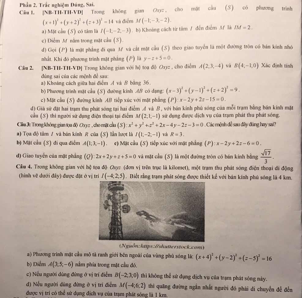 Câu 1. [NB-TH-TH-VD] Trong không gian Oxyz, | StudyX