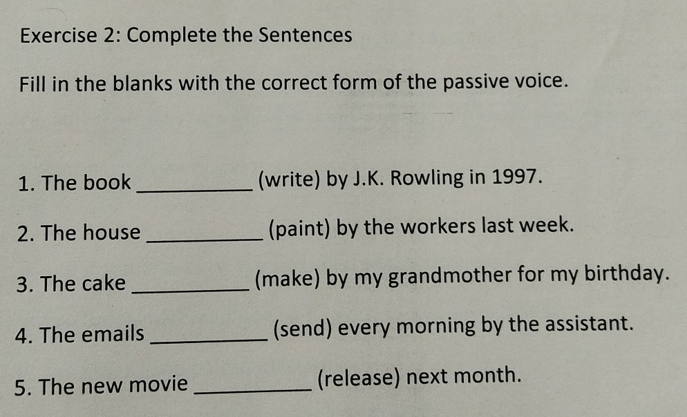 Exercise 2: Complete the Sentences Fill in | StudyX