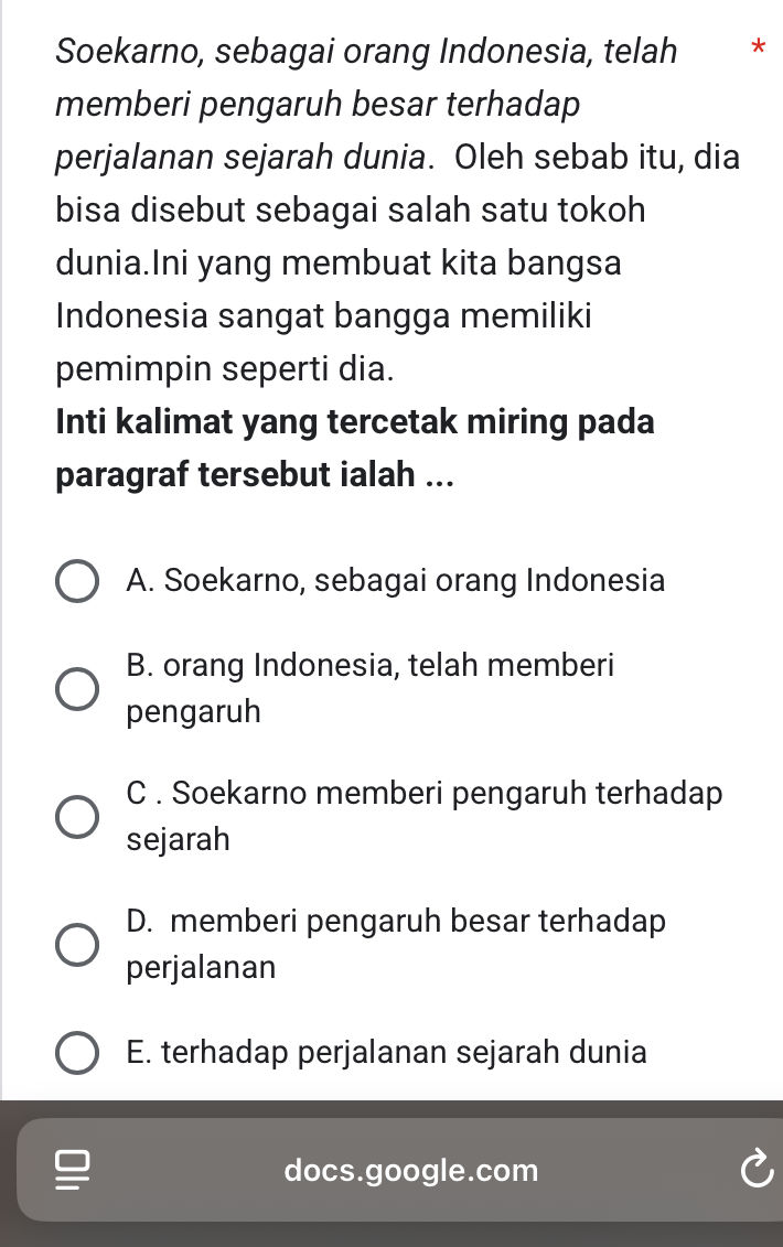 Inti kalimat yang tercetak miring pada | StudyX