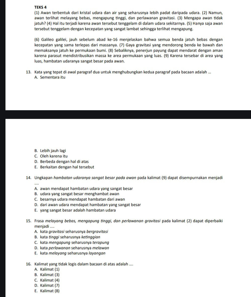 13. Kata yang tepat di awal paragraf dua | StudyX