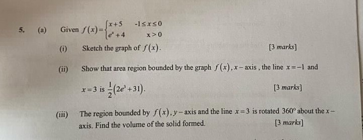 5. (a) Given $f(x) = \ x+5 -1 x 0 | StudyX