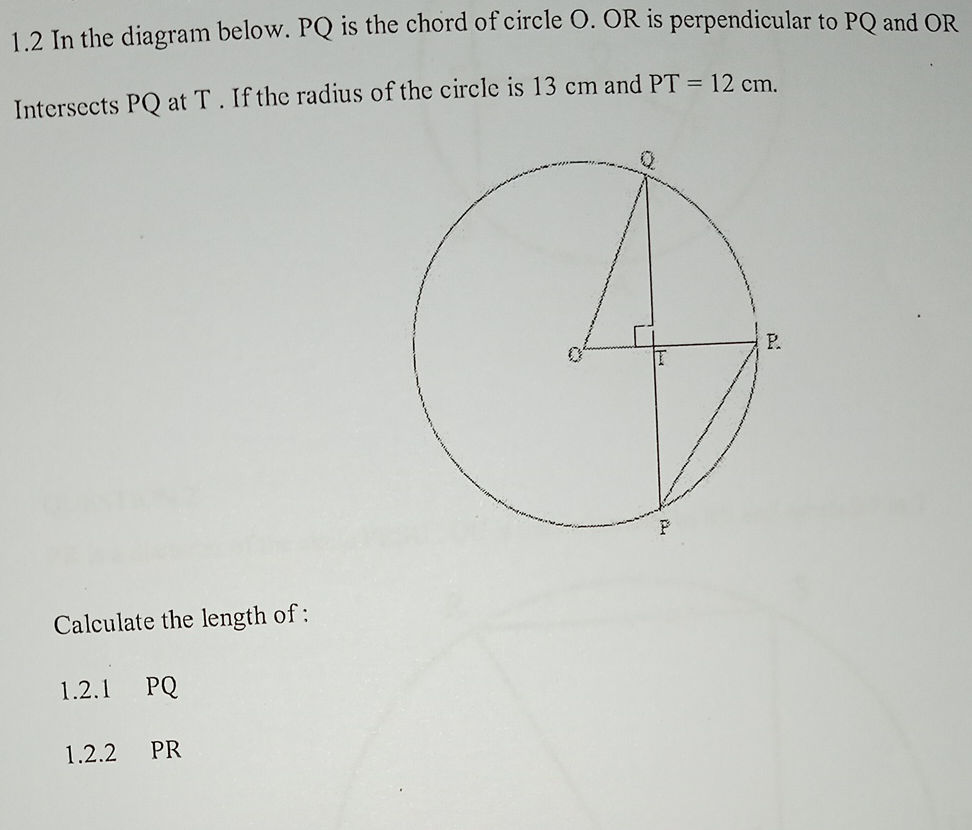 1. 2 In the diagram below. PQ is the chord | StudyX