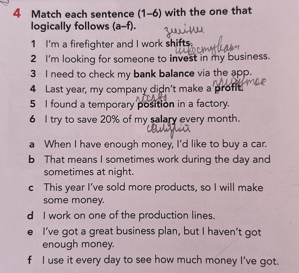 4 Match each sentence (1-6) with the one | StudyX