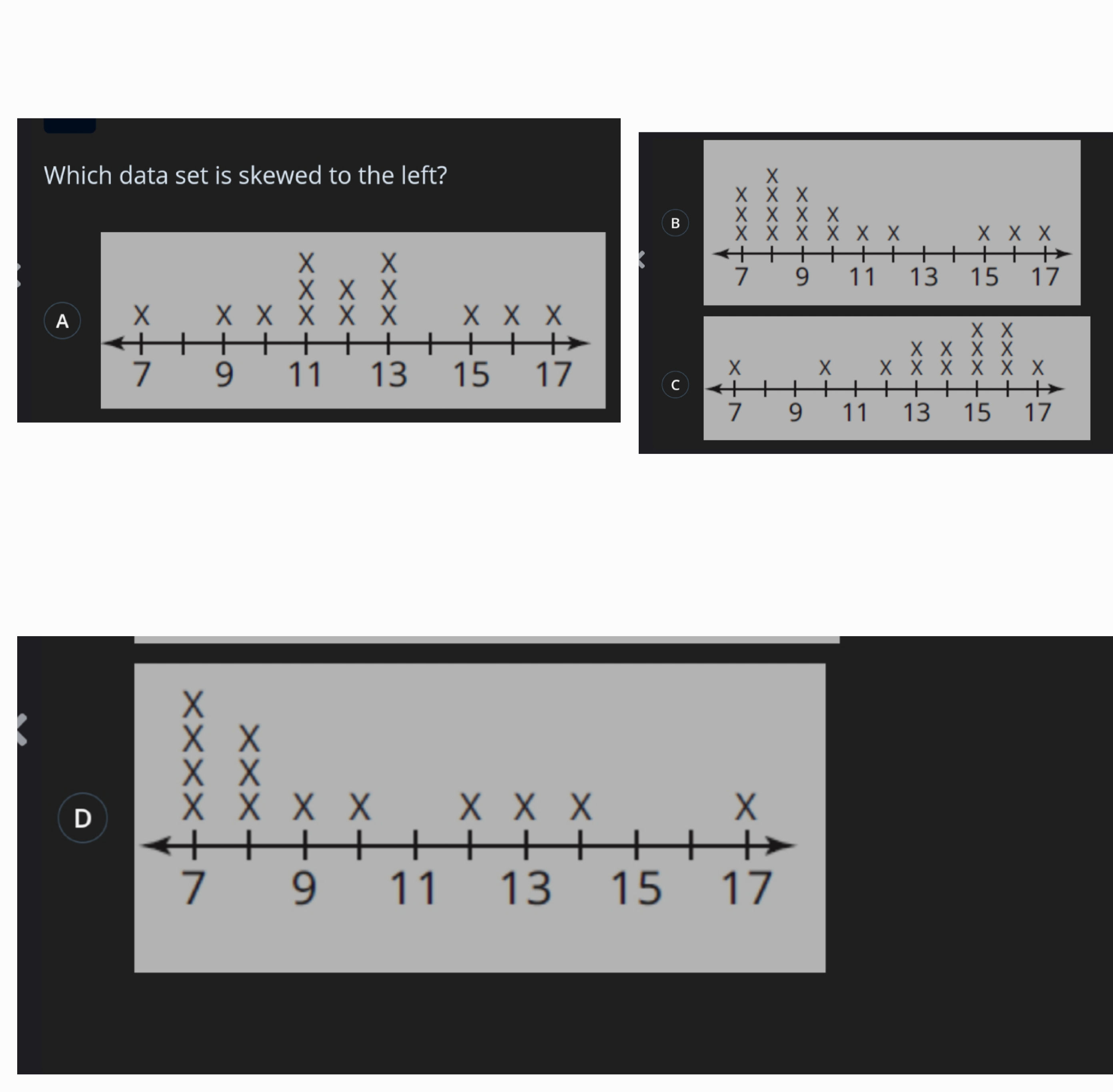 Which data set is skewed to the left? A. | StudyX