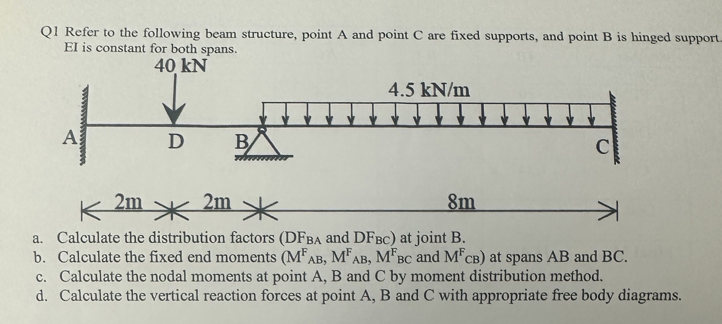 Q1 Refer to the following beam structure, | StudyX