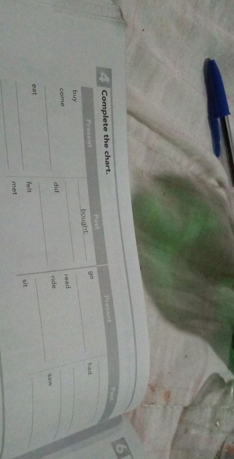 4 Complete the chart. | Present | Past | | StudyX