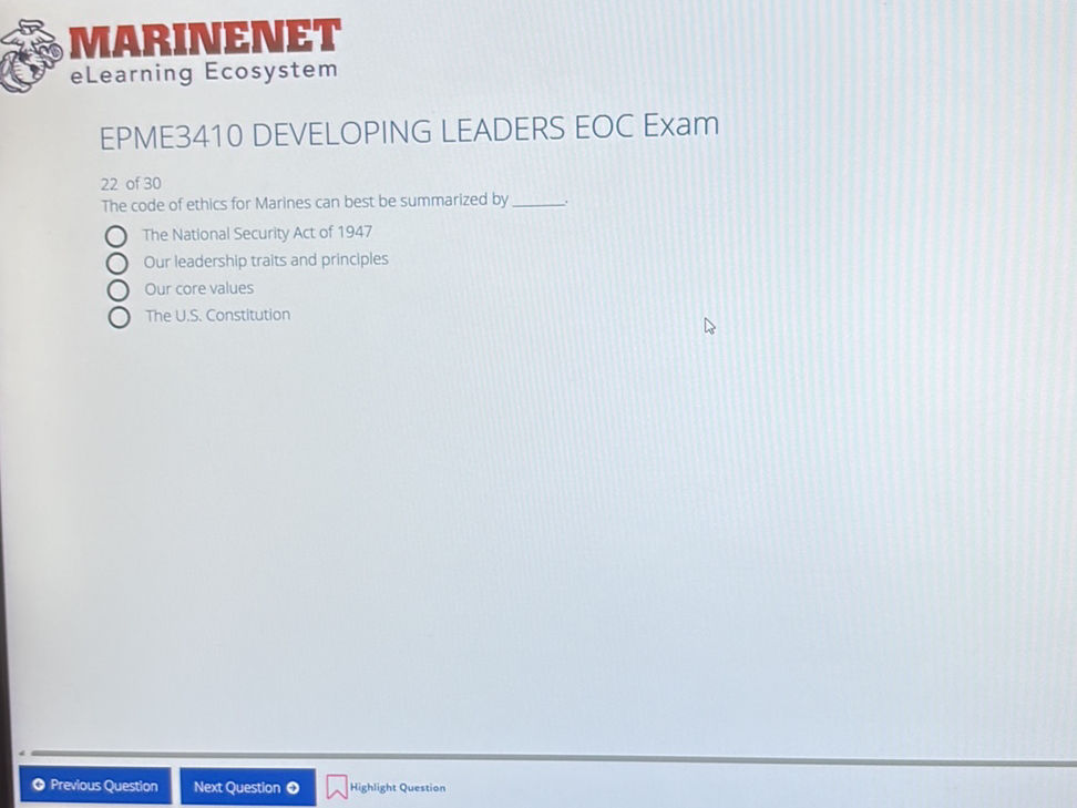 22 of 30 The code of ethics for Marines can | StudyX