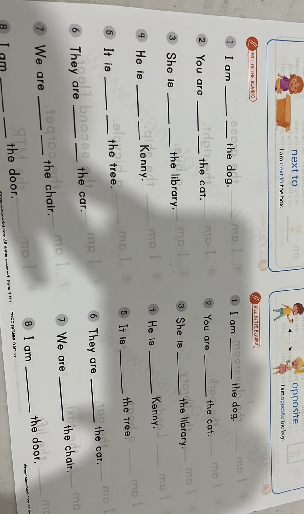 1 I am ____ the dog. 2 You are ____ the cat. | StudyX