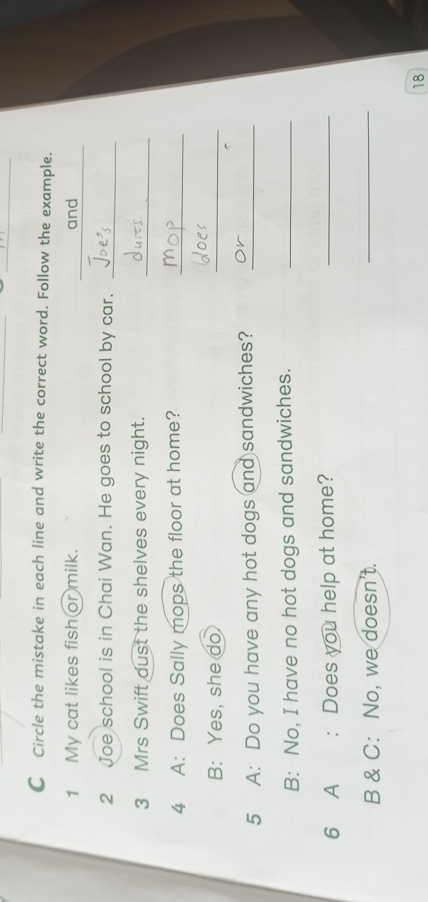 C Circle the mistake in each line and write | StudyX