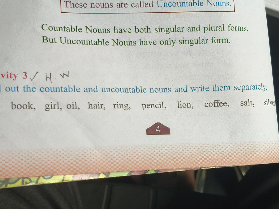 out the countable and uncountable nouns | StudyX