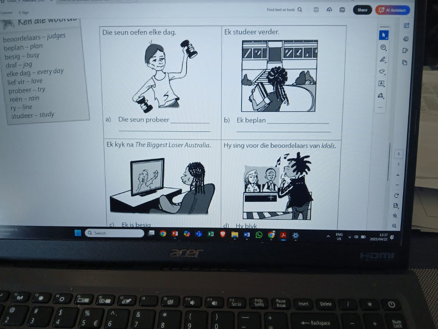 Die seun oefen elke dag. a) Die seun | StudyX