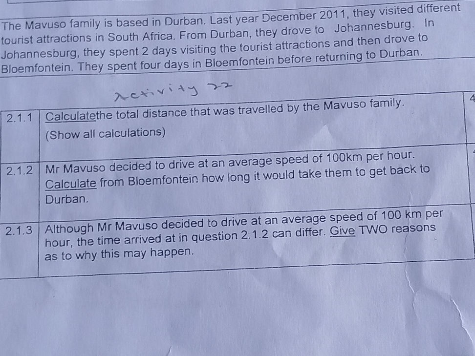 2.1.1 Calculate the total distance that was | StudyX