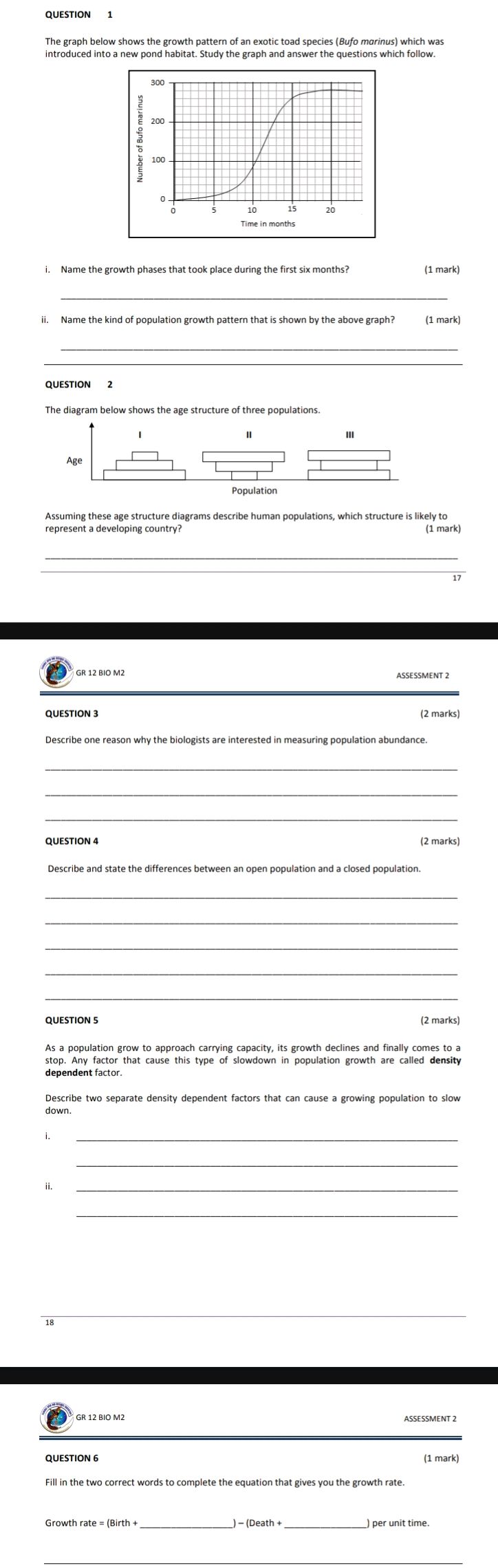 QUESTION 1 The graph below shows the growth | StudyX