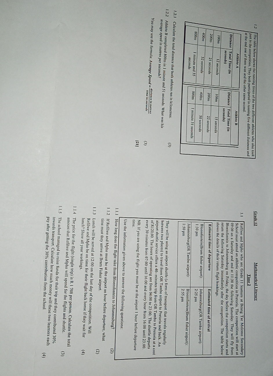 1.2 The table below shows the running times | StudyX