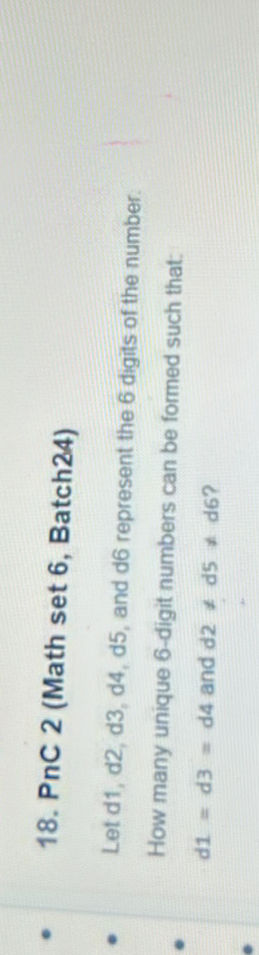 18. PnC 2 (Math set 6, Batch24) Let d1, d2, | StudyX