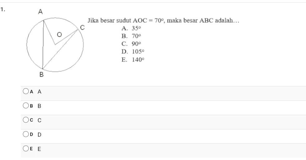 Jika besar sudut AOC = 70°, maka besar ABC | StudyX