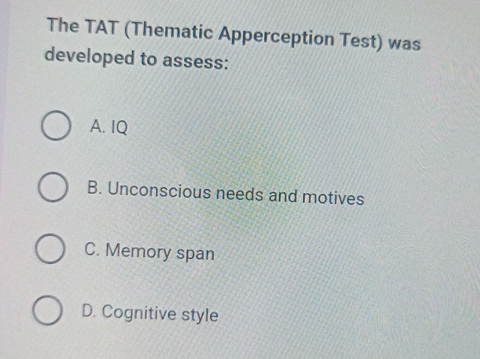 The TAT (Thematic Apperception Test) was | StudyX