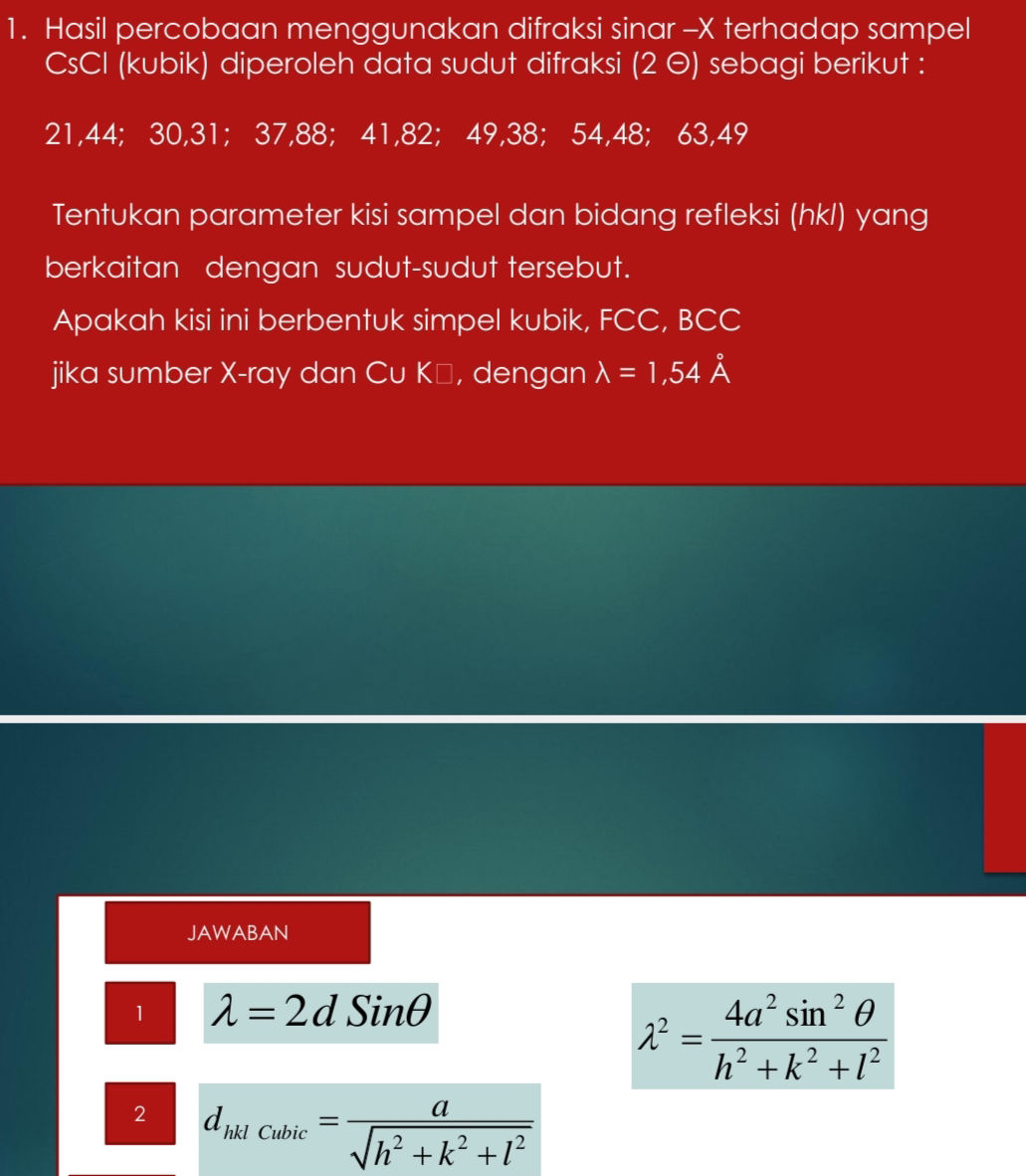 Hasil percobaan menggunakan difraksi sinar | StudyX