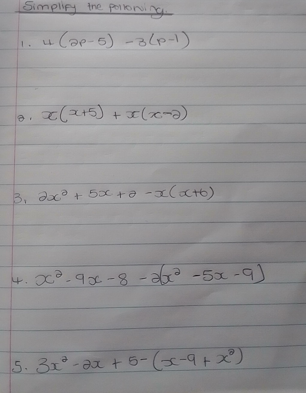 Simplify the following. 1. $4(2p-5) - | StudyX