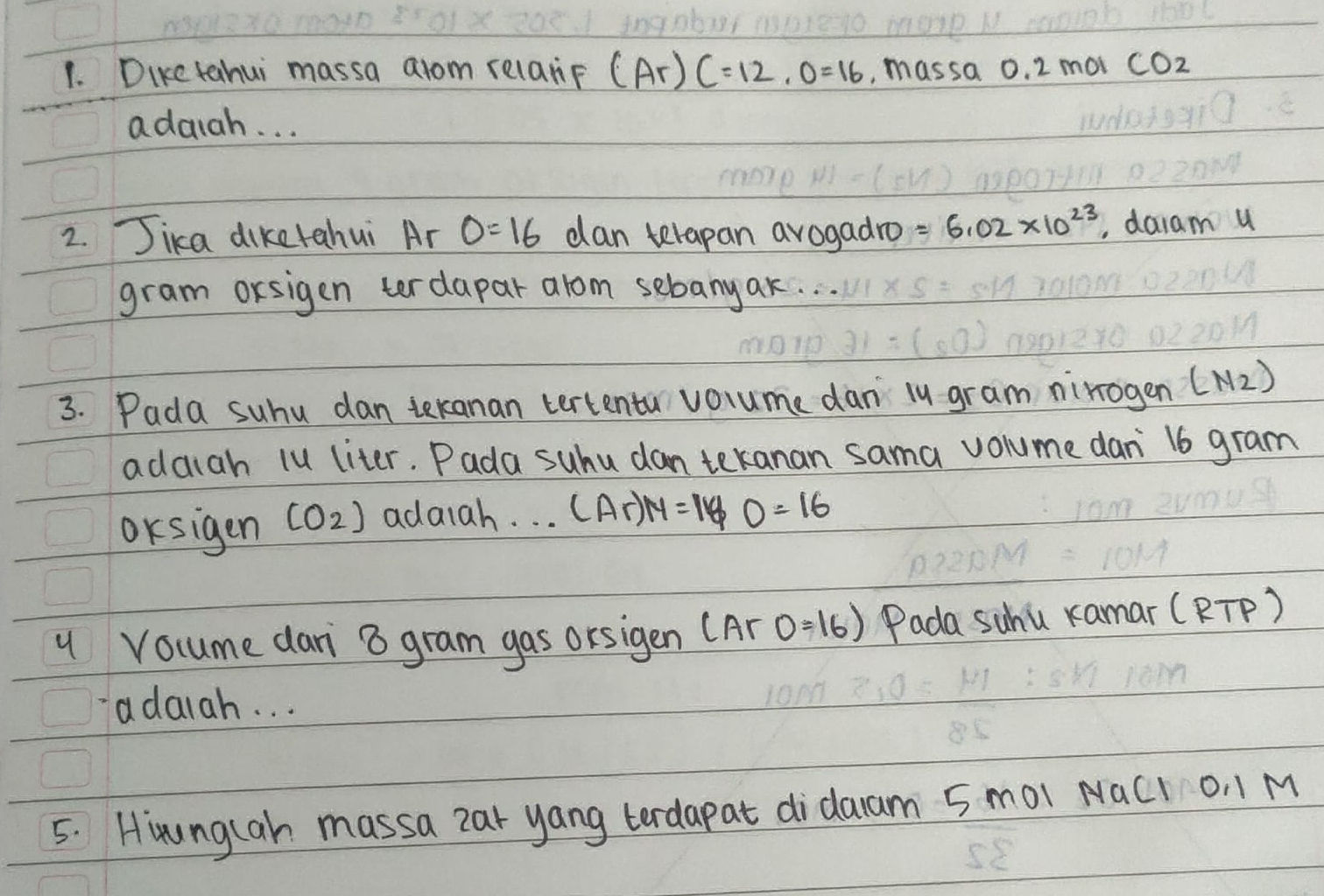 1. Diketahui massa atom relatif (Ar) (C=12, | StudyX