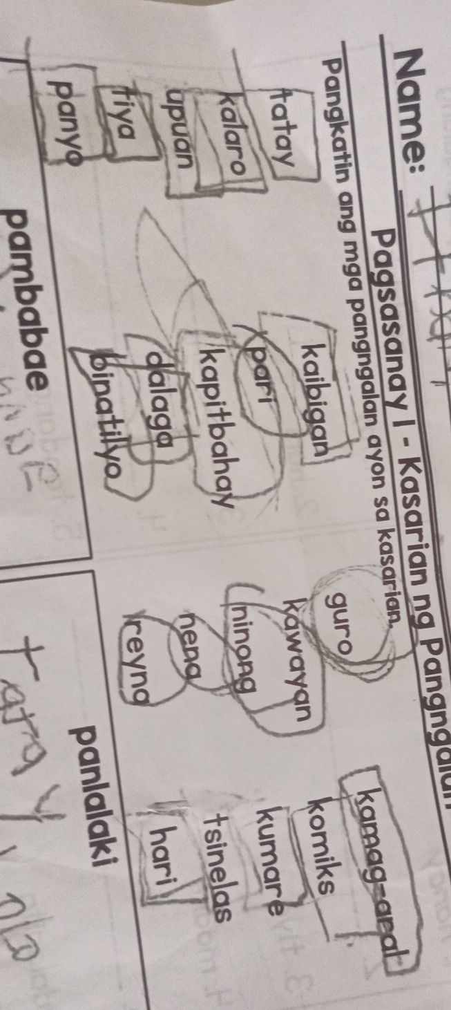 Pagsasanay I - Kasarian ng Pangngalan | StudyX