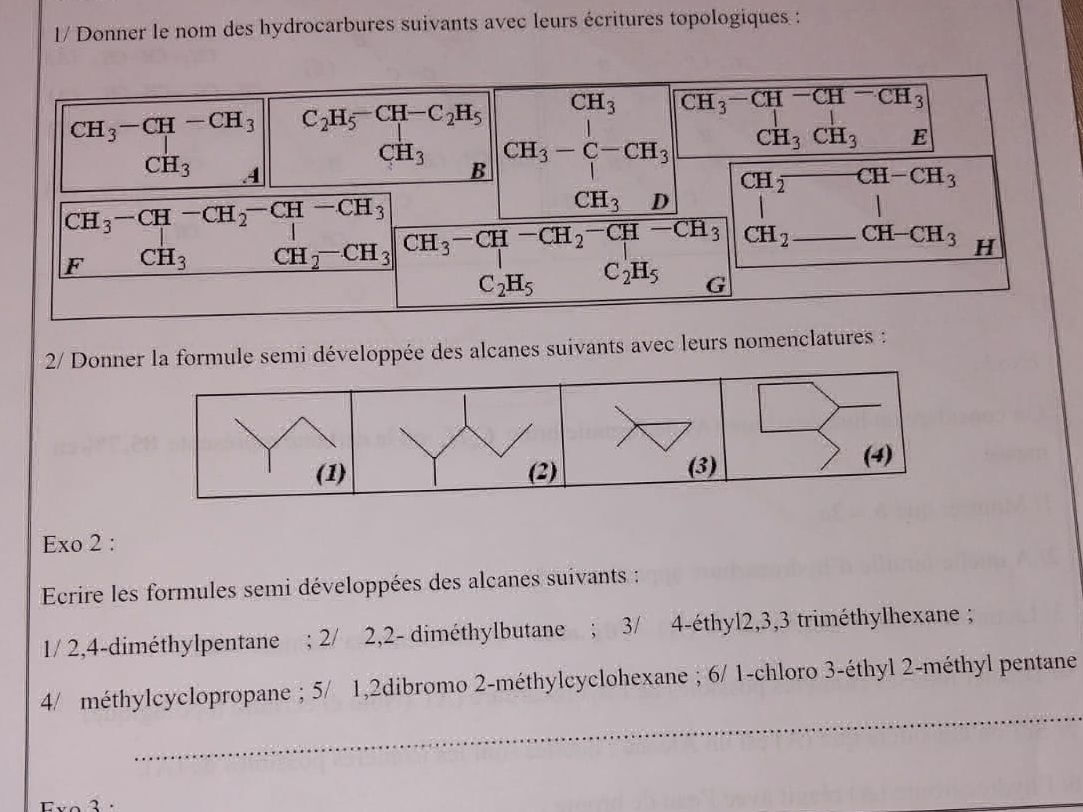 1/ Donner le nom des hydrocarbures suivants | StudyX