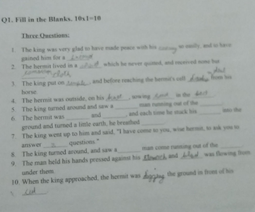 Q1. Fill in the Blanks. 10x1=10 Three | StudyX