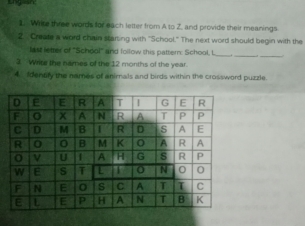 1. Write three words for each letter from A | StudyX