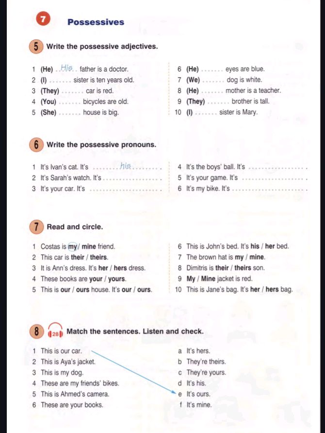 5 Write the possessive adjectives. 1 (He) | StudyX