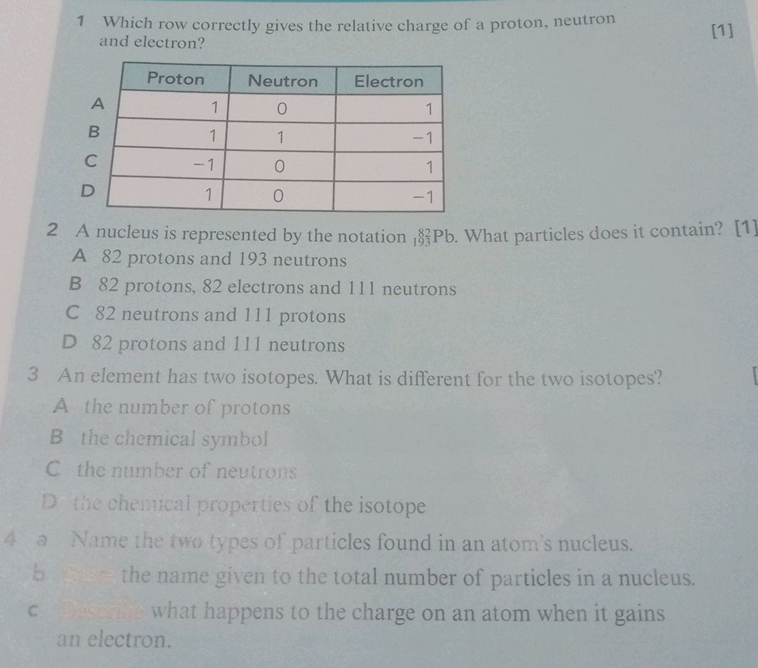 1 Which row correctly gives the relative | StudyX