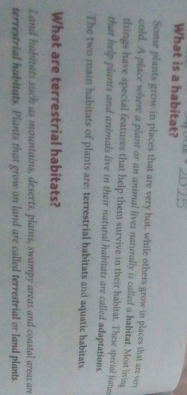 What is a habitat? Some plants grow in | StudyX