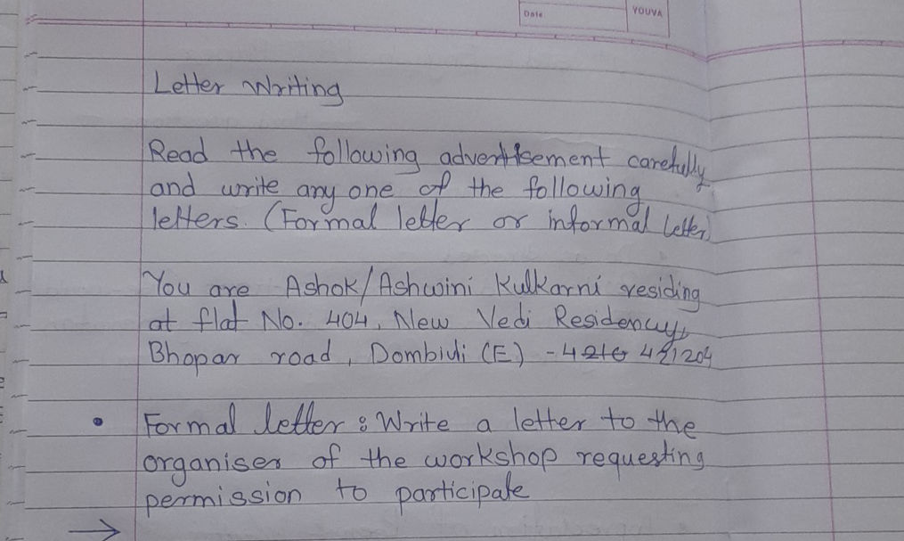 Letter Writing Read the following | StudyX