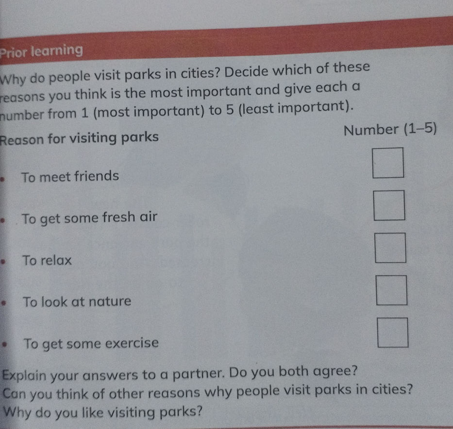 Why do people visit parks in cities? Decide | StudyX