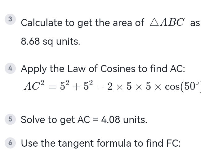 Calculate to get the area of $ ABC$ as 8.68 | StudyX