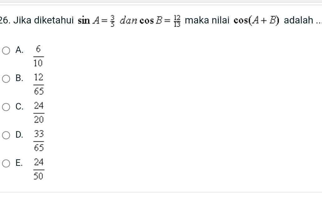 26. Jika diketahui $ A = {3}{5}$ dan $ B | StudyX
