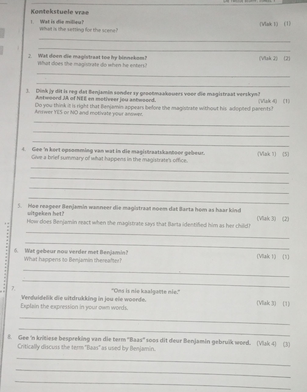 1. Wat is die milieu? What is the setting | StudyX