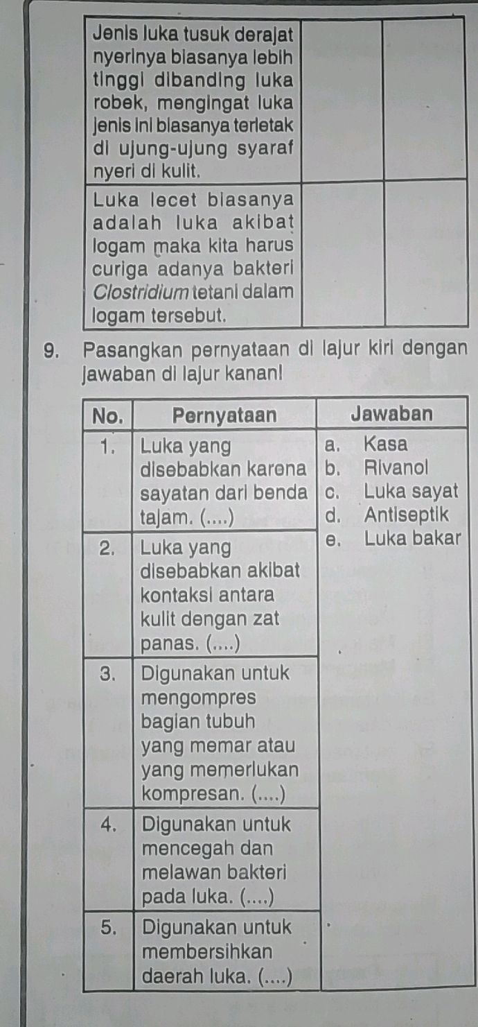 9. Pasangkan pernyataan di lajur kiri dengan | StudyX