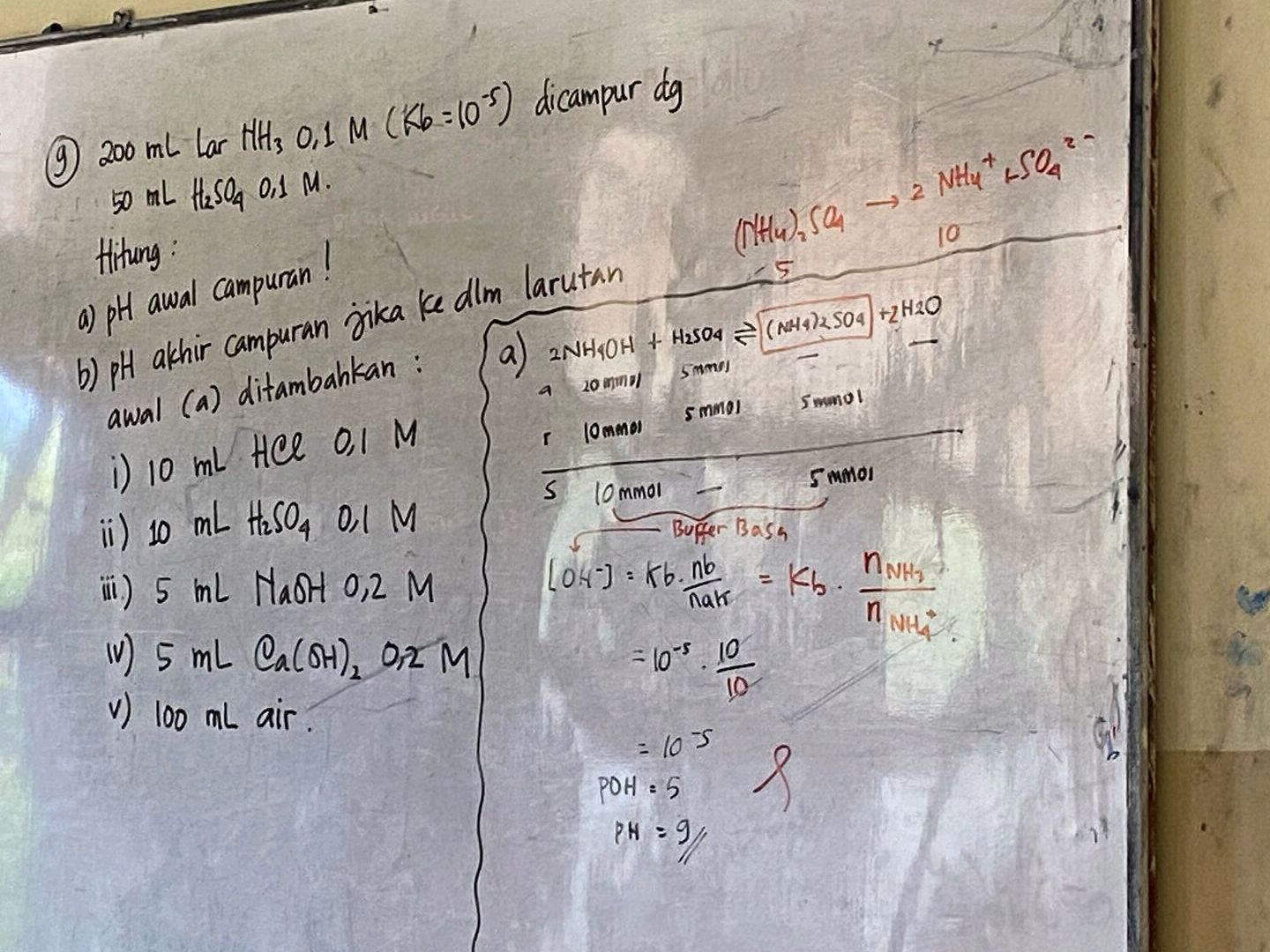 9. 200 mL Lar $HH_3$ 0.1 M ($K_b = 10^{-5}$) | StudyX