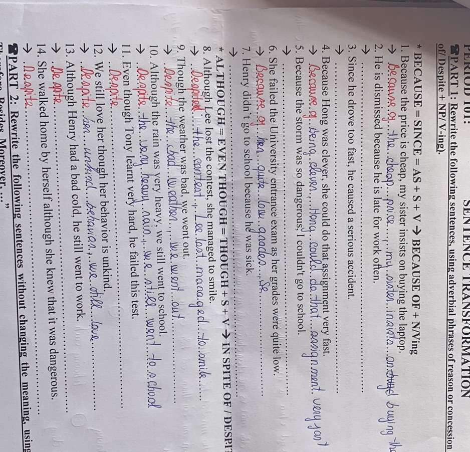 PART 1: Rewrite the following sentences, | StudyX
