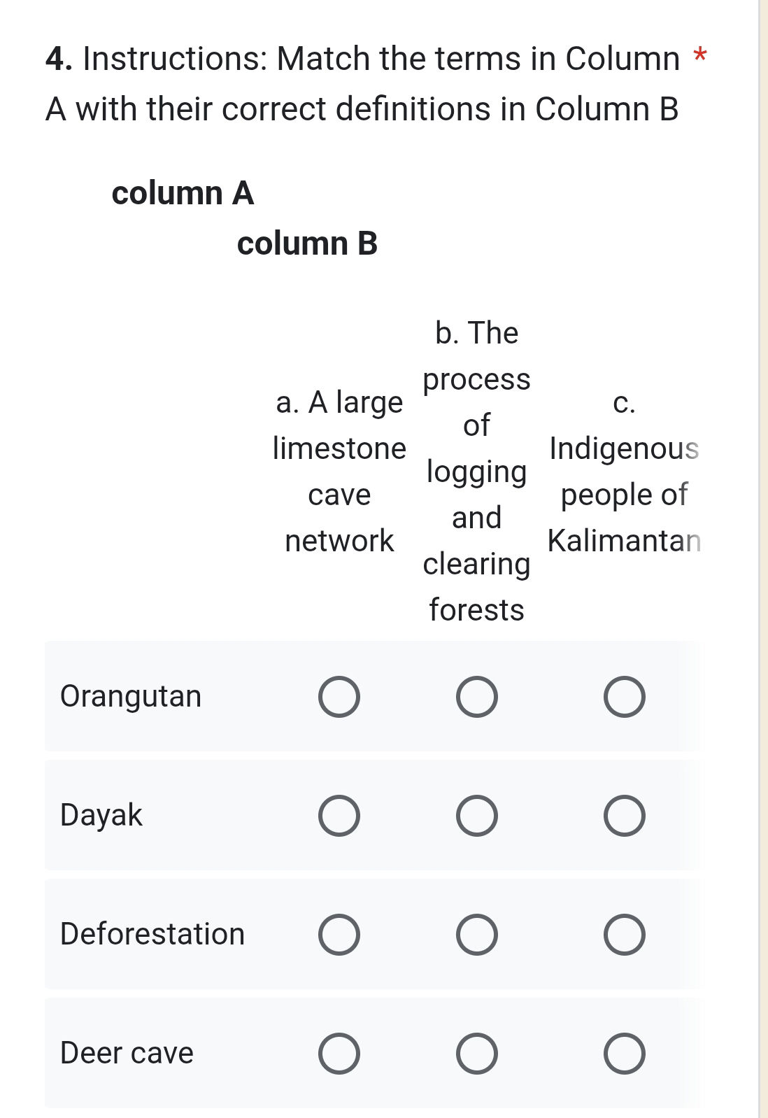 4. Instructions: Match the terms in Column A | StudyX