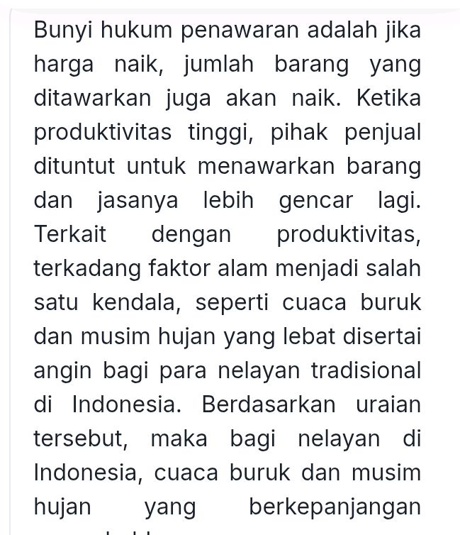 Bunyi hukum penawaran adalah jika harga | StudyX