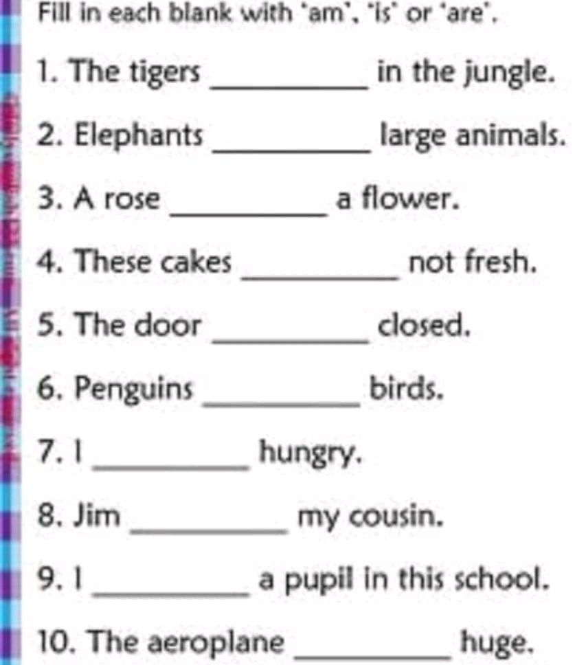 Fill in each blank with 'am', 'is' or 'are'. | StudyX
