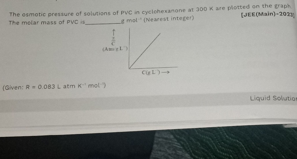The osmotic pressure of solutions of PVC in | StudyX